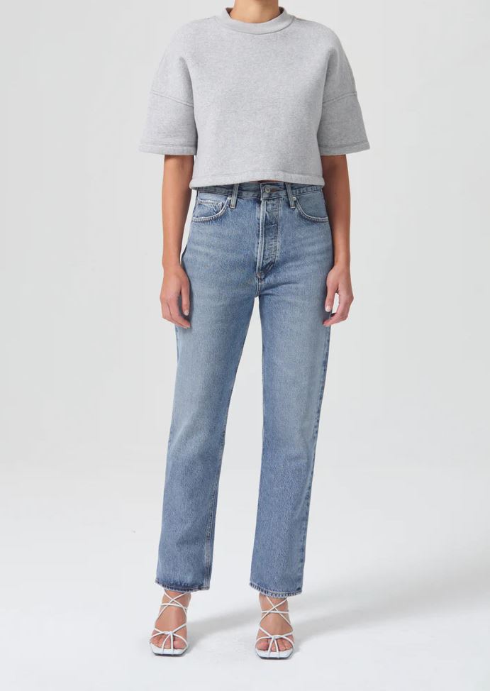 Womens High Rise Jeans with Soft Fading | Straight Leg Denim Jeans