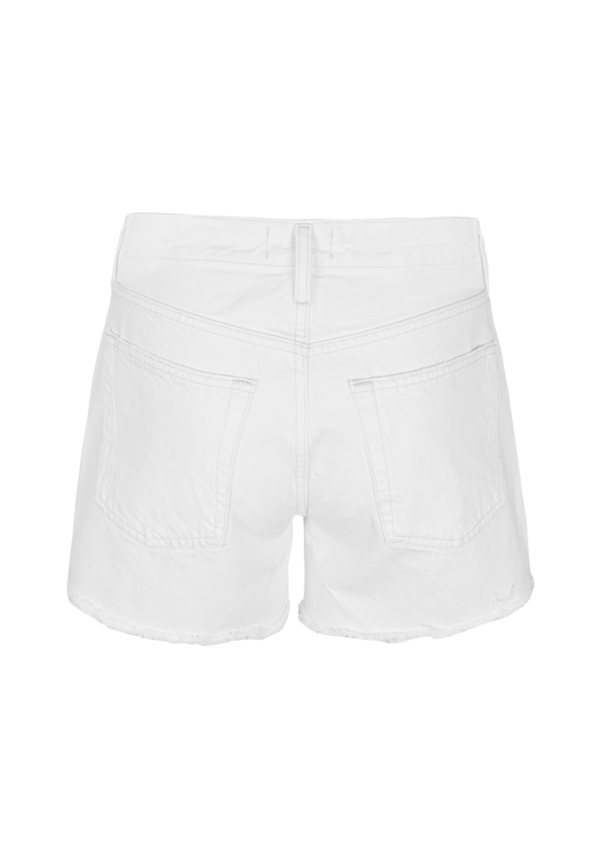 Womens White Denim Shorts with Raw Hem | Ladies White Cotton Shorts