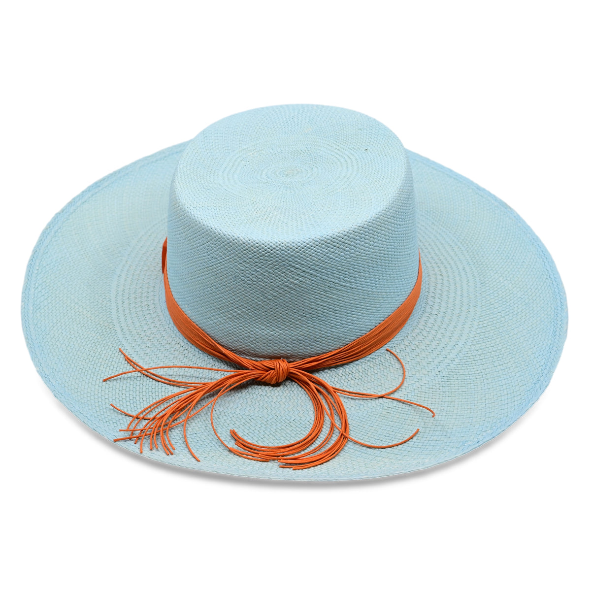 Francesca Cordovez Wide Brim Powder Blue Hat With Tagua Buckle Cord