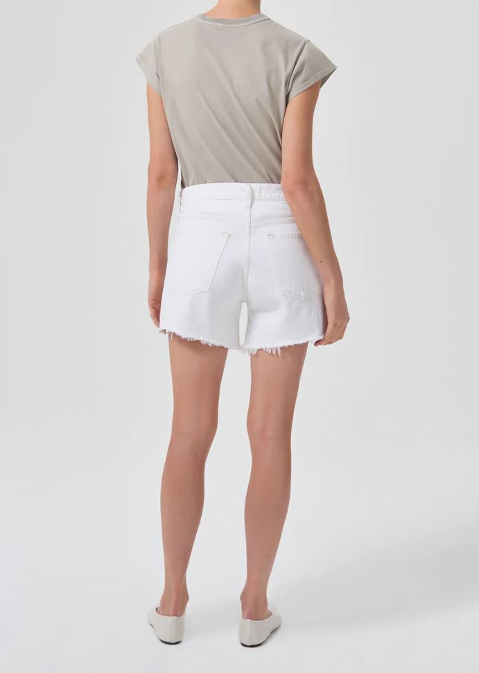 Womens White Denim Shorts with Raw Hem | Ladies White Cotton Shorts