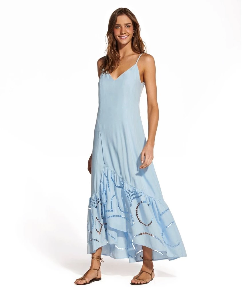 Solid Elma Long Dress Light Blue