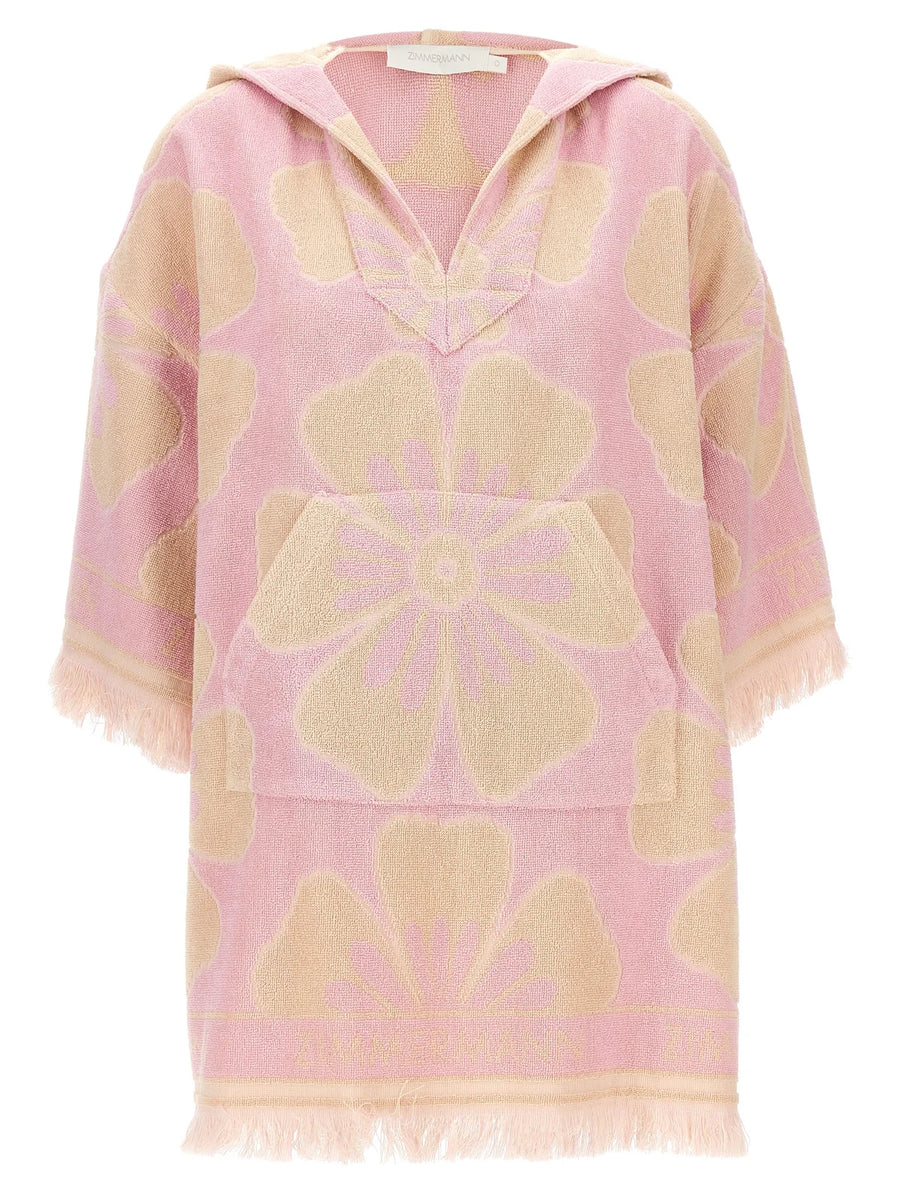 Pop Hooded Towel Mini Dress In Pink