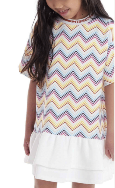 Girls Jersey Dress in Multicolour/White | Girls Cotton Dress with Zig ...