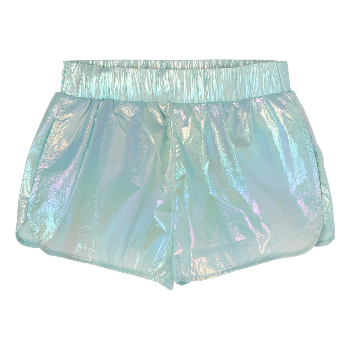 Girls Metallic Shorts in Aqua Blue | Holographic Shorts for Kids