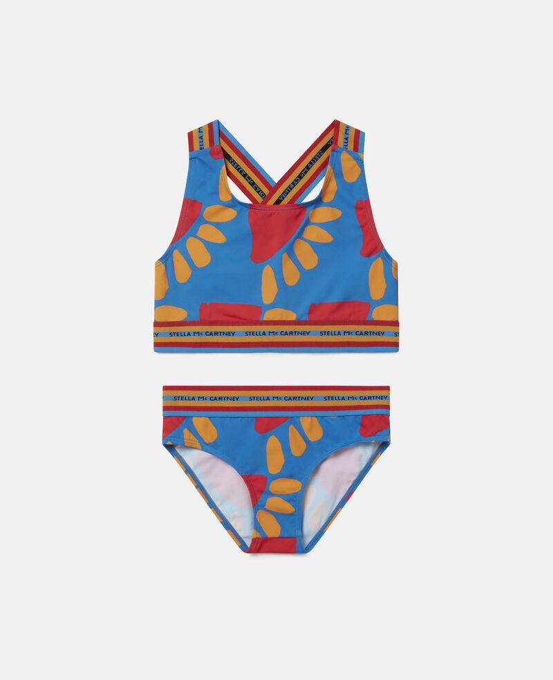 Kids Swimwear in Orange/Red Print | Girls Blue Bikini Set with Print